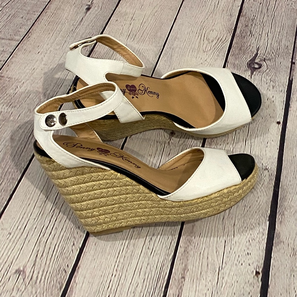 Penny Loves Kenny Ankle Strap Wedges White W Rope Wed… - Gem